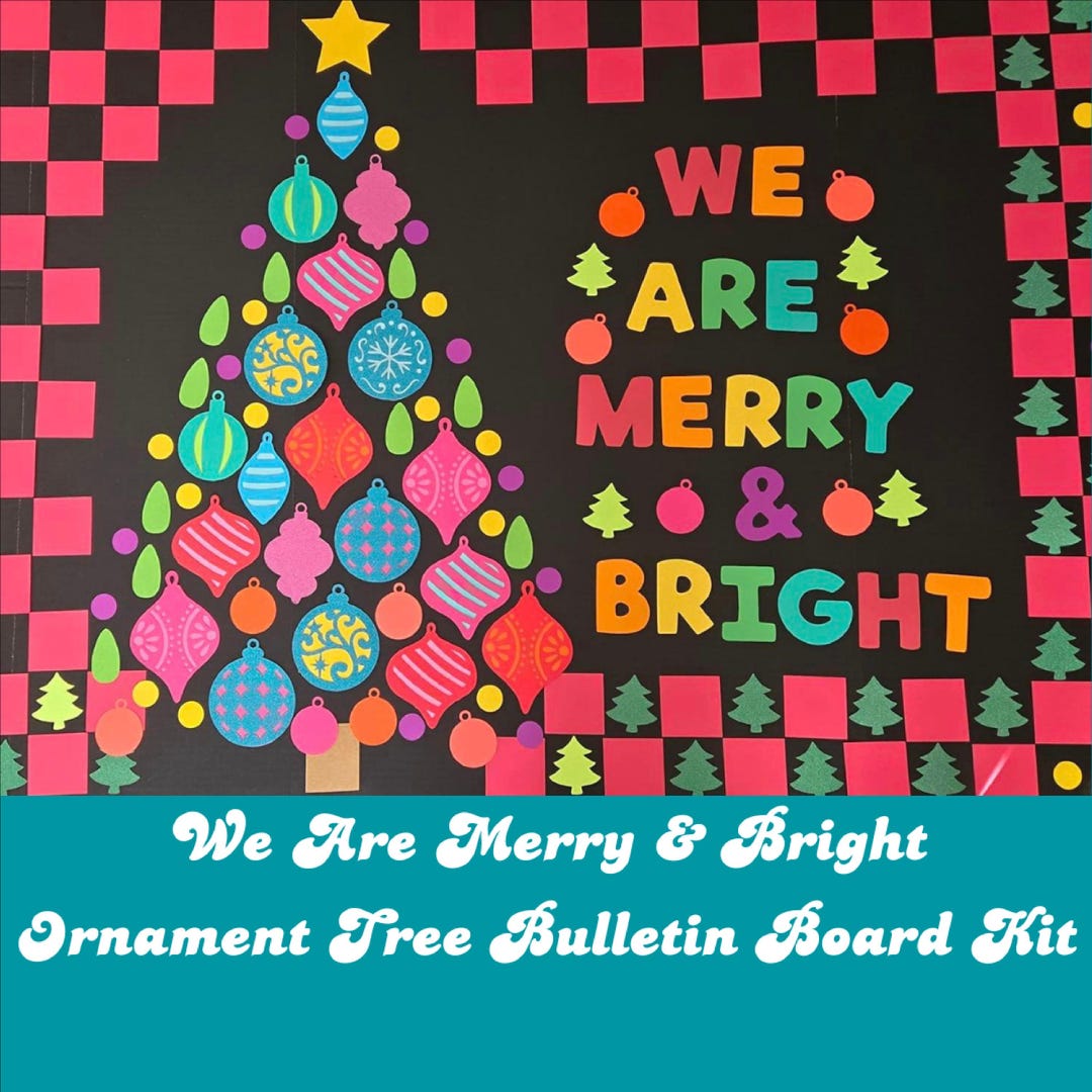 Retro Christmas Bulletin Board Kit: Bright Ornament & Tree Display for ...