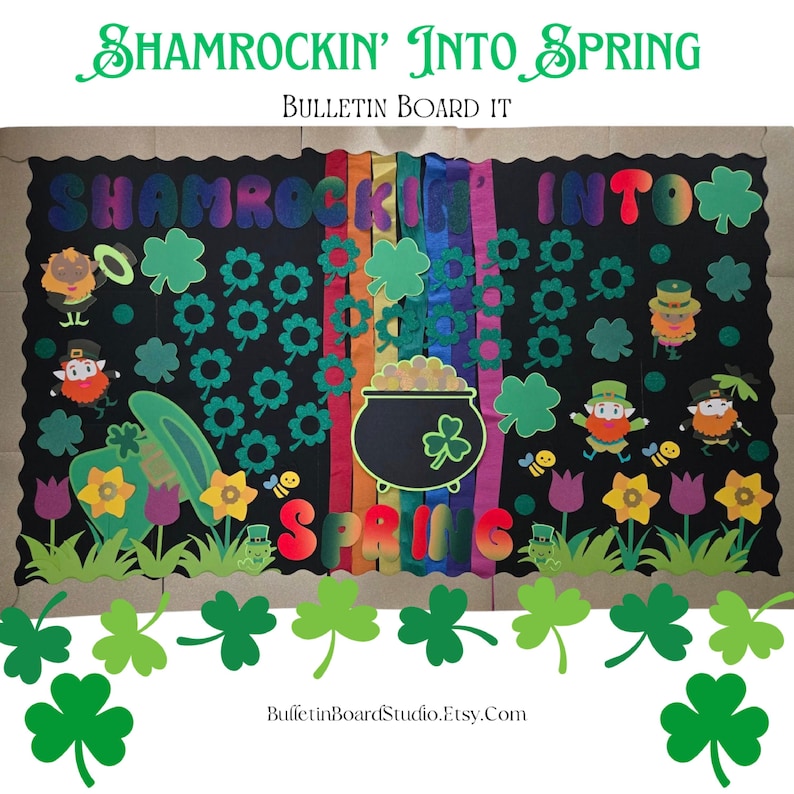 St Patrick's Day Classroom Bulletin Board Kit: Shamrocks, Leprechaun ...