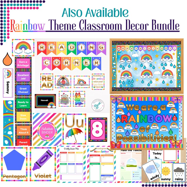 Rainbow Classroom Teacher Planner Set, Newsletter, Supply List (digital ...