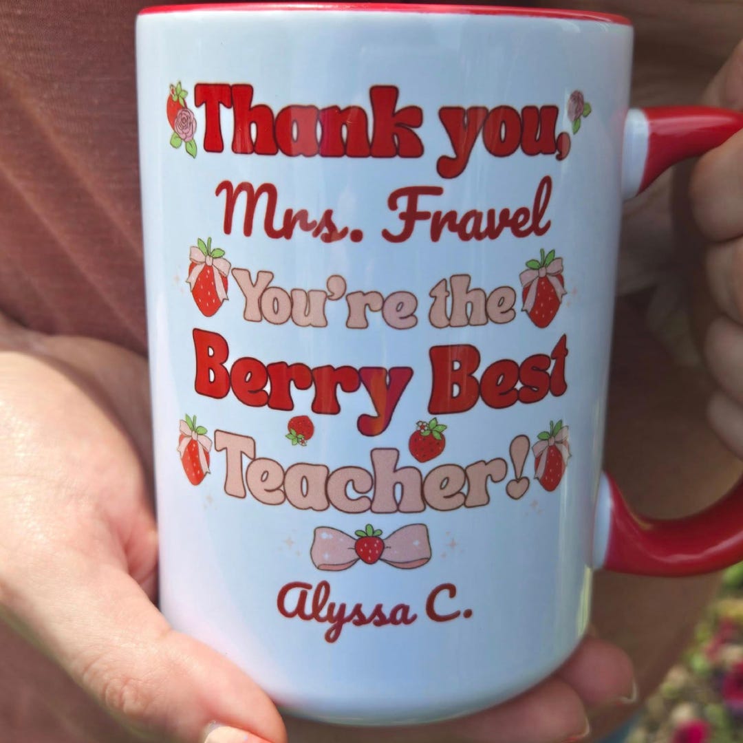 Personalized Strawberry Teacher Mug – Cute Elementary Tutor Gift From ...
