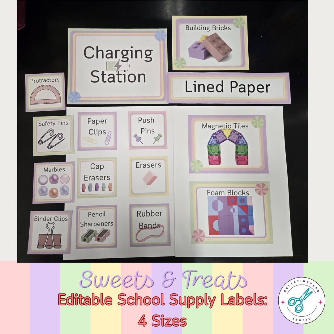 Pastel Editable School Supply Labels Sweets and Treats Elementary ...