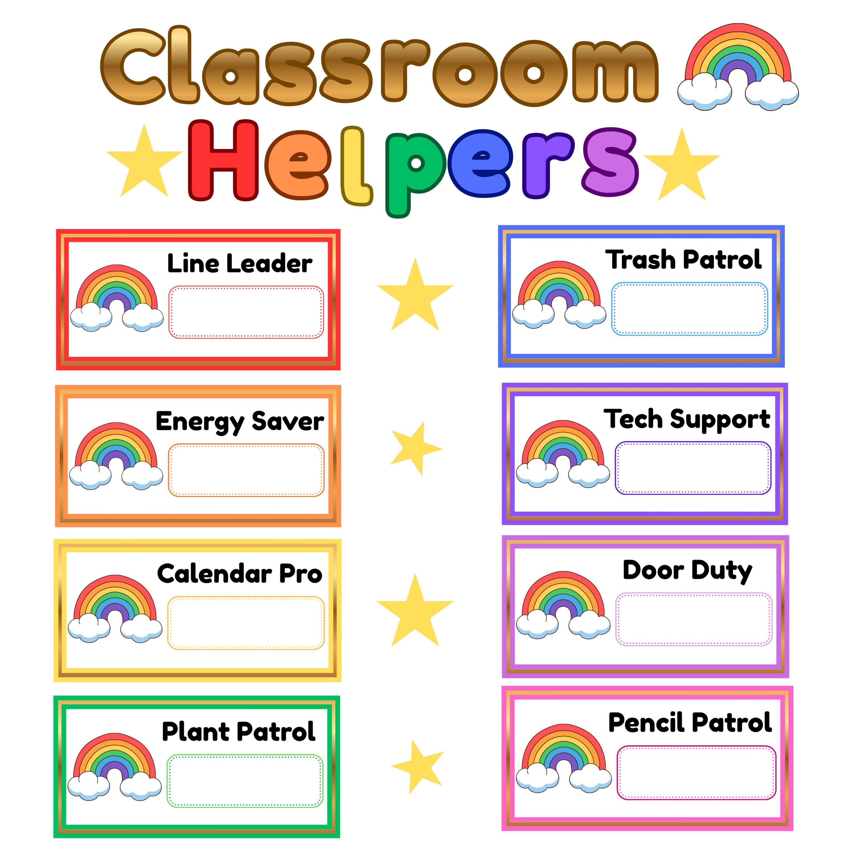 Rainbow Classroom Helpers Chart Student Job Assignments Educational ...