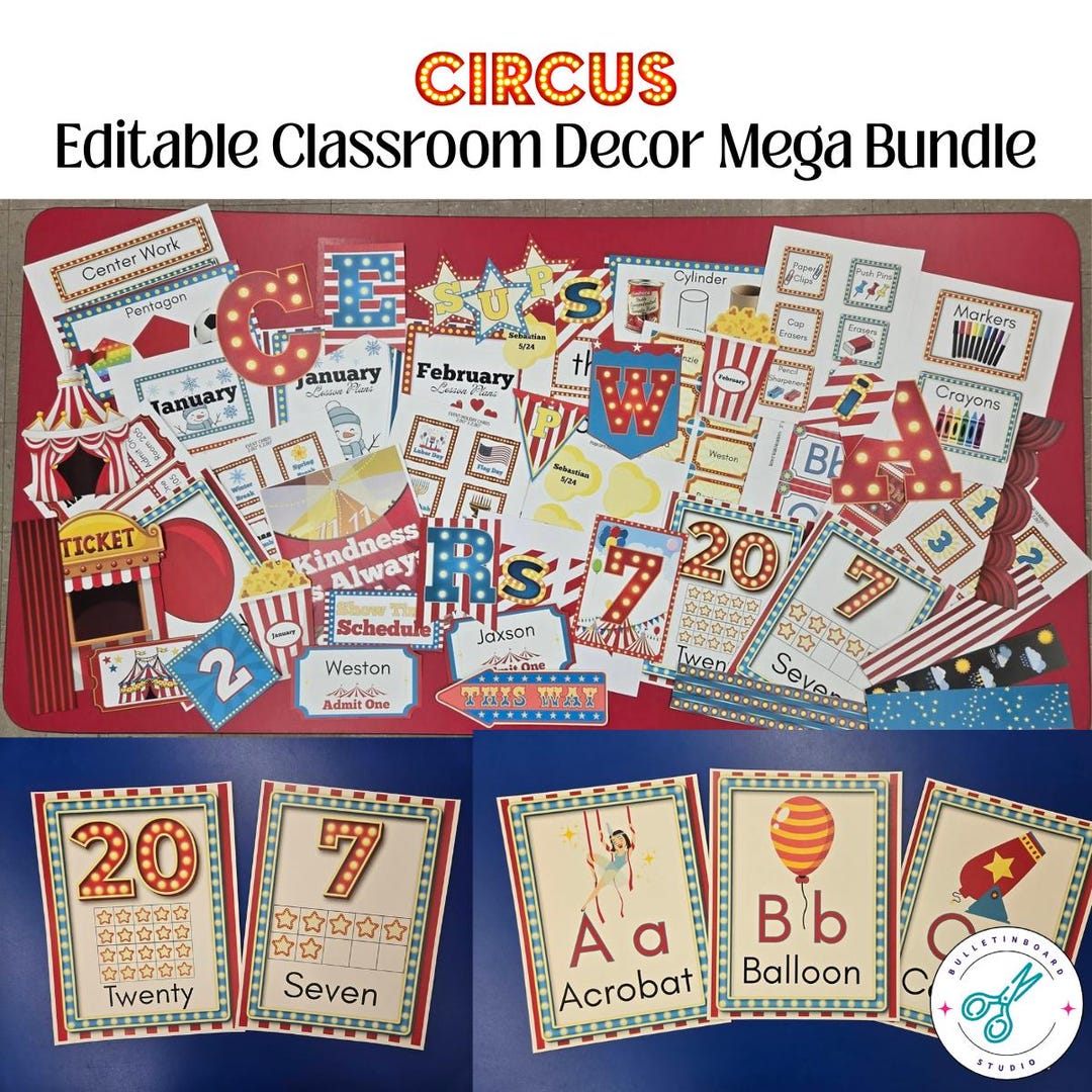 Circus Classroom Decor Mega Bundle | Editable Big Top Preschool ...