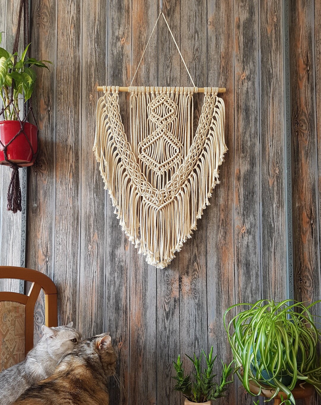 Holz Makramee Wandbehang Boho; Makramee Wandteppich; Makramee Wand ...