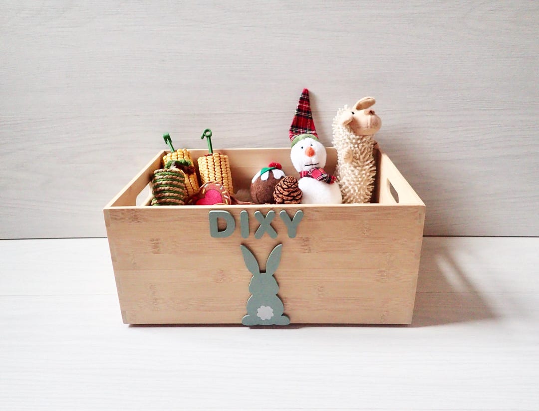 Personalised Bamboo Rabbit Storage Box - Custom Toy Crate With Name ...