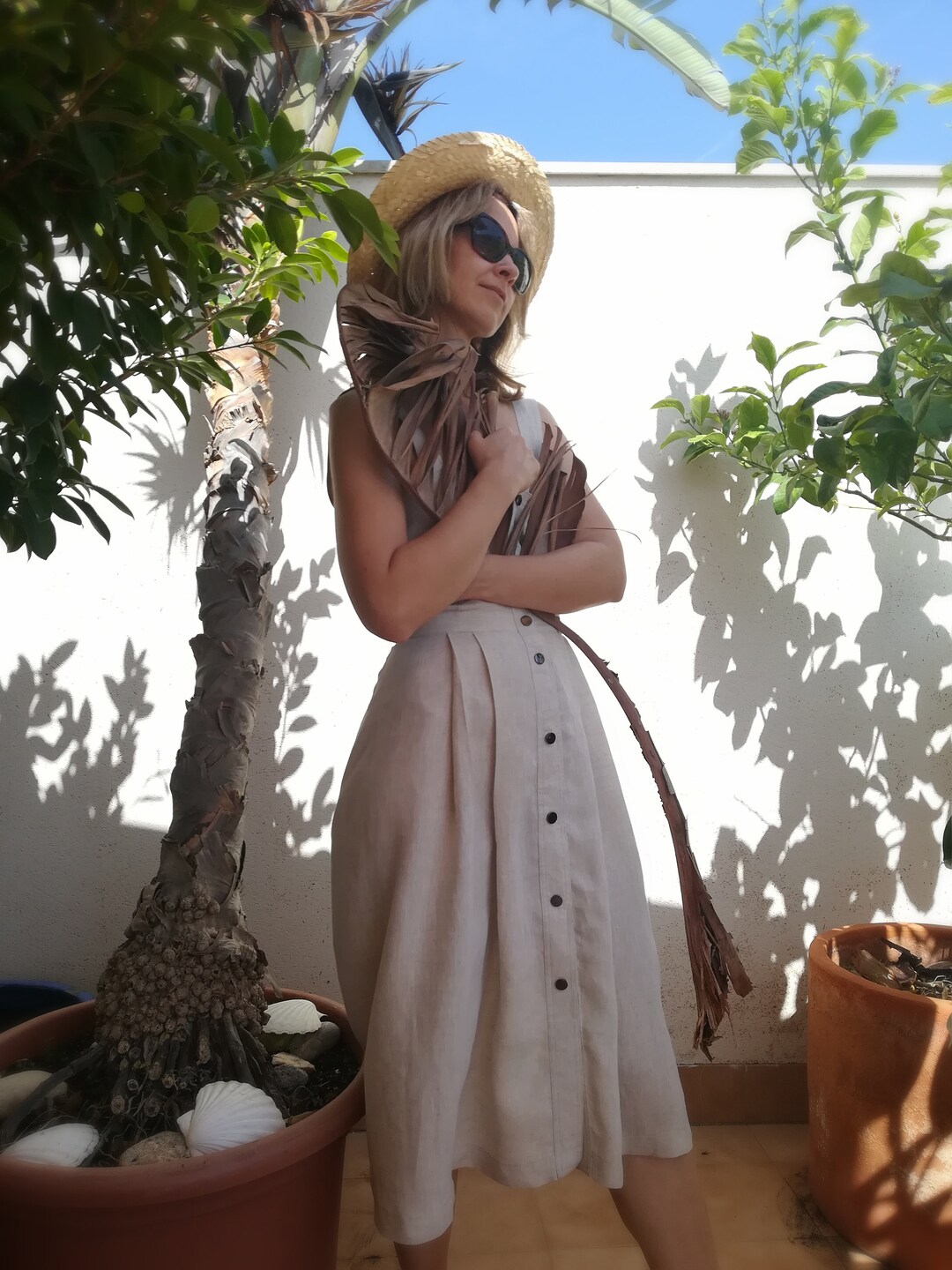 Bustier Dress, Medium Weight Linen / Snap-button-front Strap Dress With ...