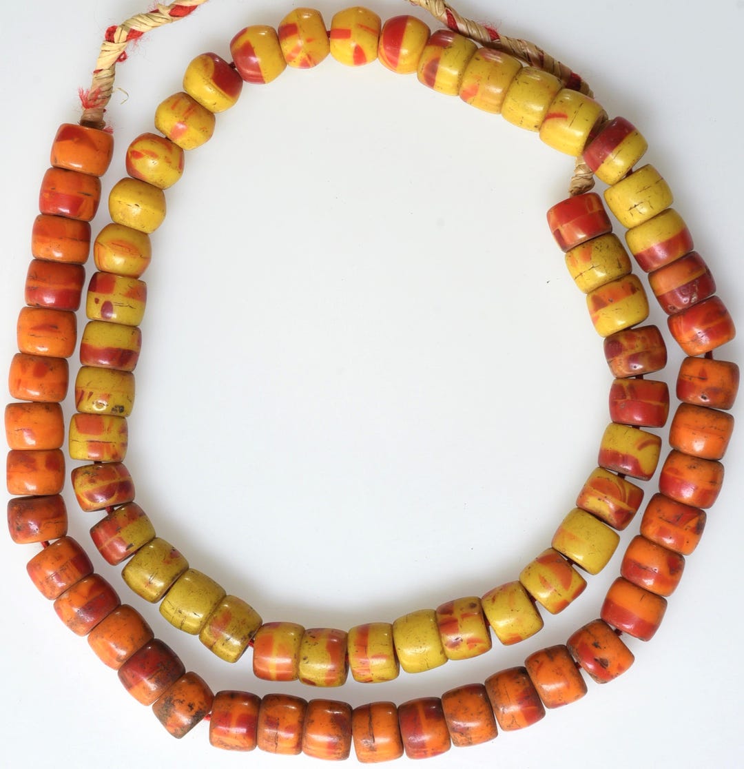27 Inch Strand of Orange & Yellow Bohemian Kakamba Beads - Vintage ...