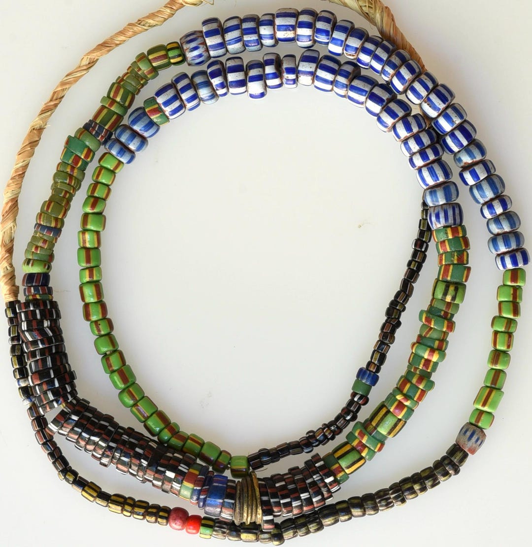 25 Inch Strand of Mixed Pony, Chevron & Aja Beads - Vintage African ...