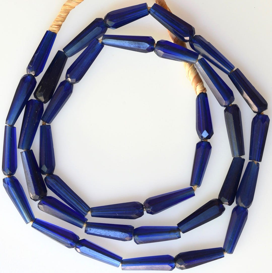 30 Inch Strand of Rare Antique Teardrop Faceted Russian Blue Beads ...