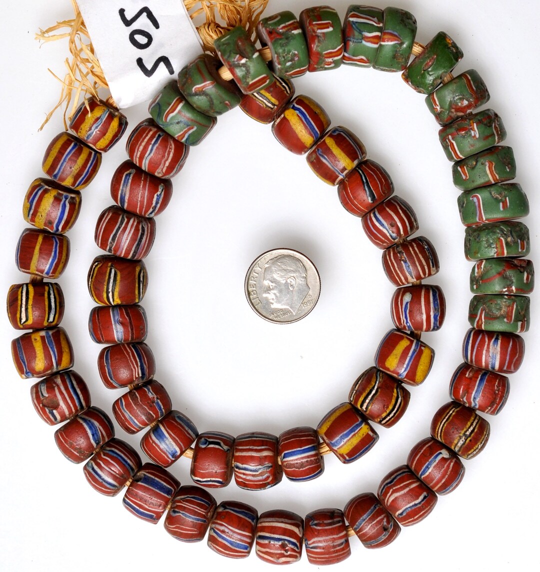 23 Inch Strand of Antique Venetian Brick Red Striped Trade Beads ...