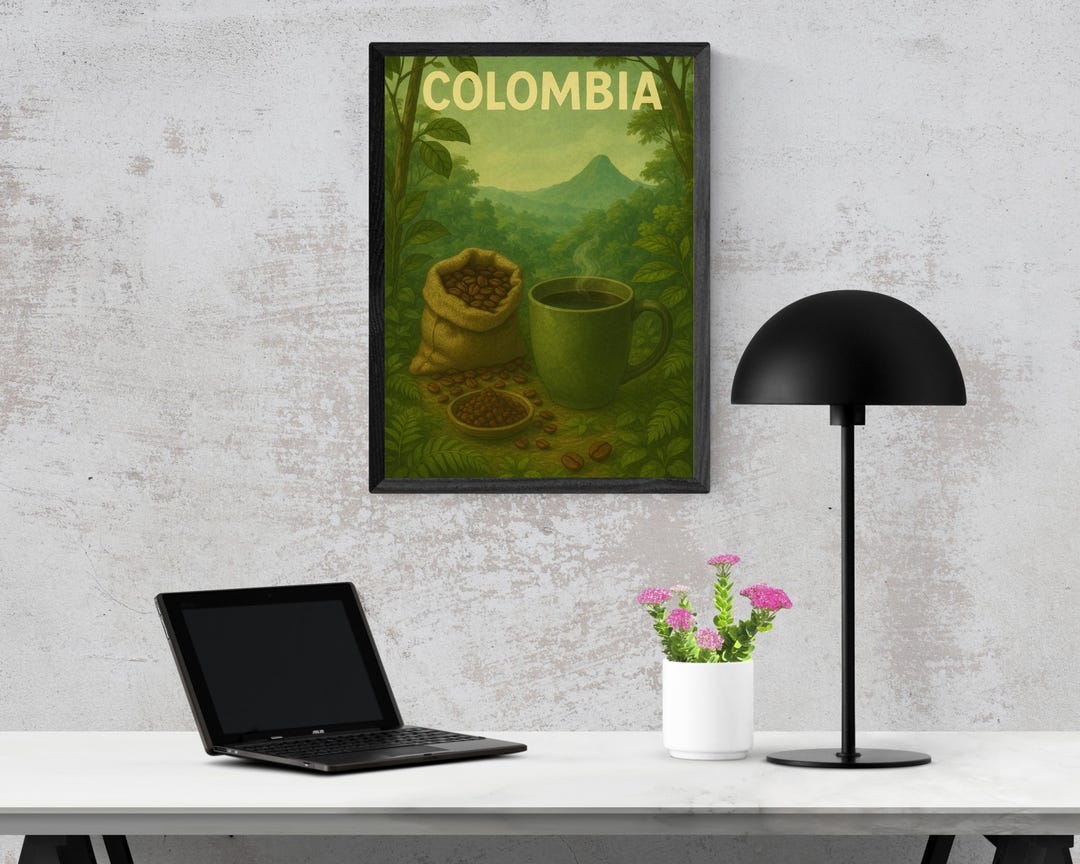 Colombian Coffee Art Print | Digital Wall Decor | Tropical Cafe Poster ...