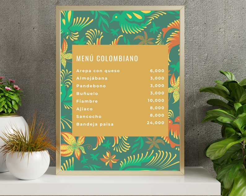 Colombian Menu Digital Print | Menú Colombiano | Tropical Wall Art ...