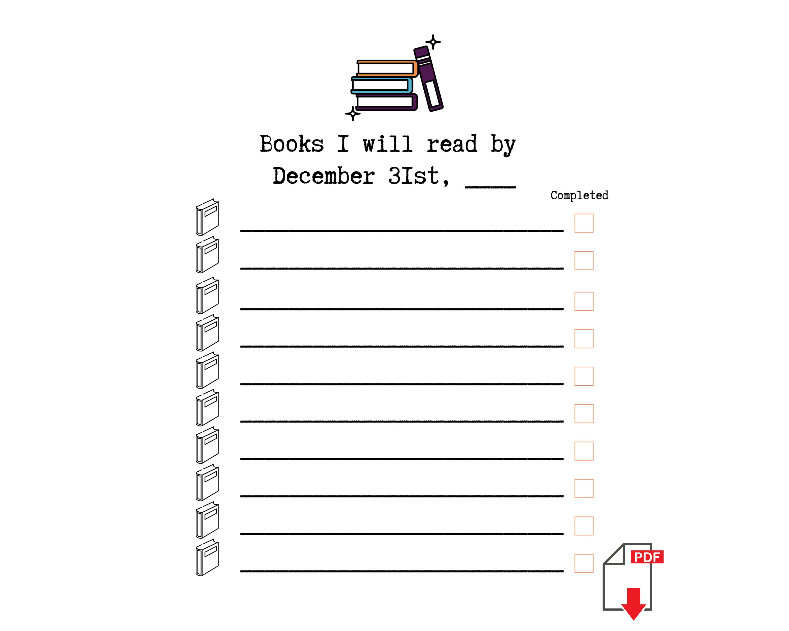 Books I Will Read Yearly Checklist, for School or at Home, Printable ...