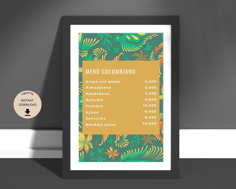 Colombian Menu Digital Print | Menú Colombiano | Tropical Wall Art ...