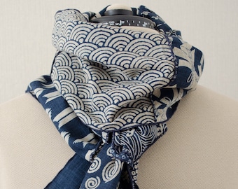 Japanese Traditional Pattern Patchwork Scarf Dark Blue/navy | Etsy