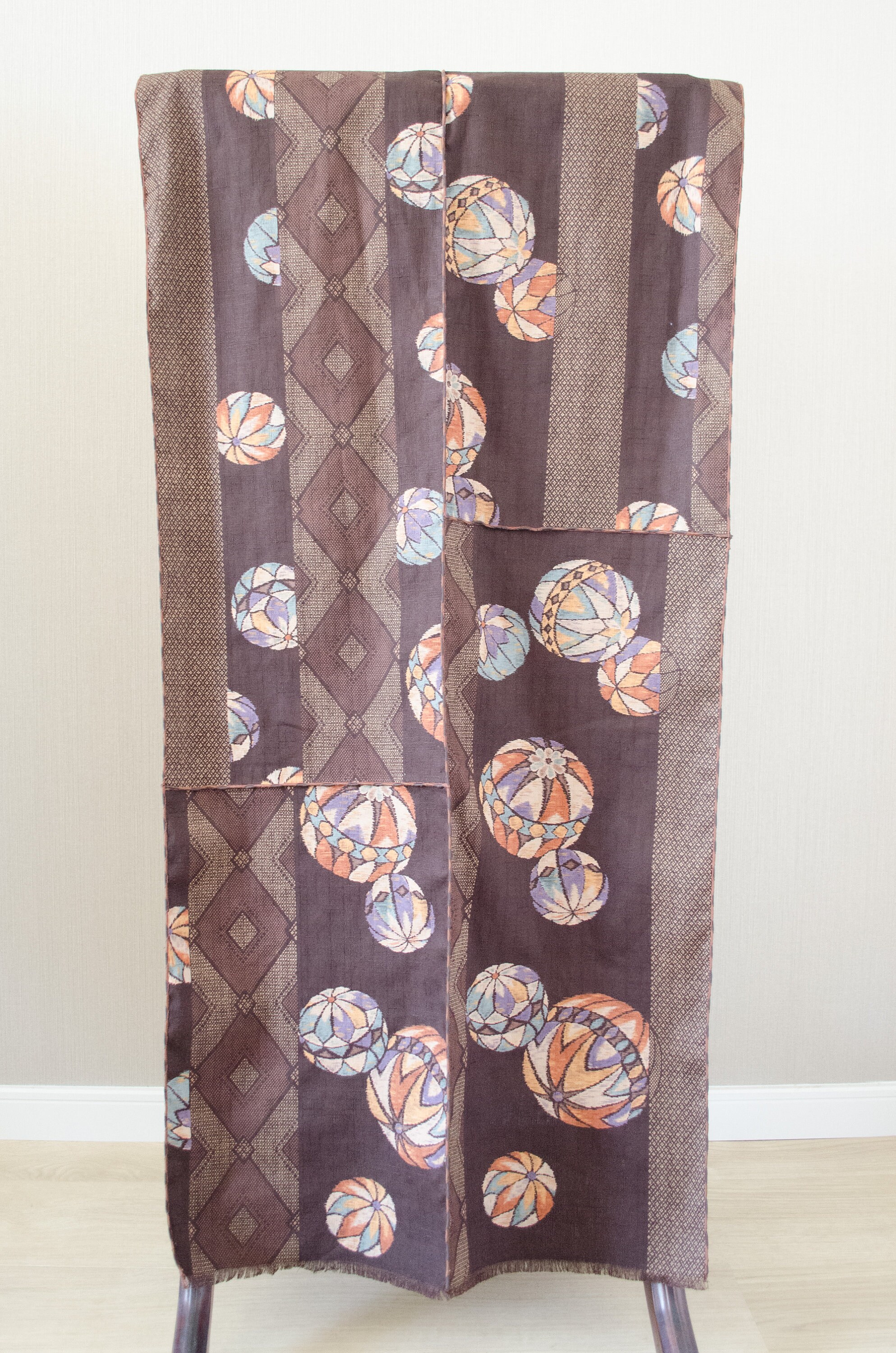 Japanese Traditional Kimono Pattern Patchwork Scarf With Wave Edge 100% ...