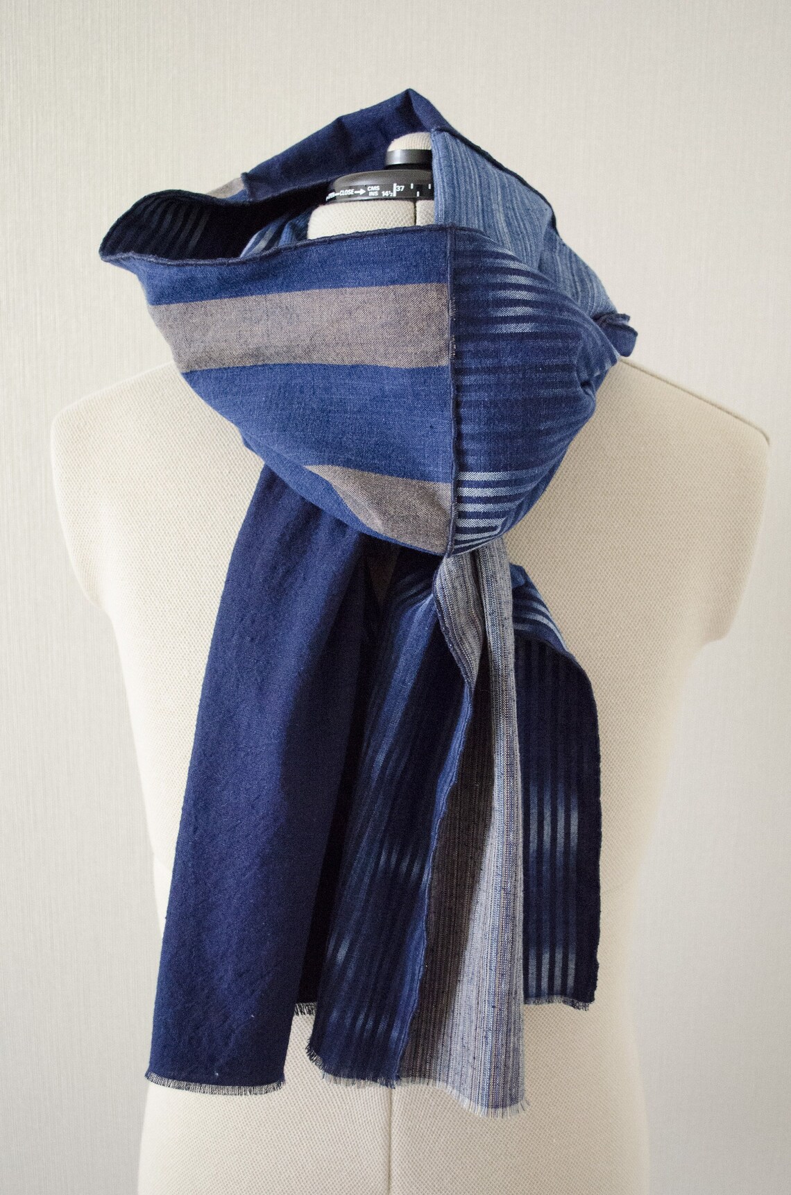 Japanese Aizome indigo Dyeing Fabric Patchwork Scarf With Wave Stitch ...
