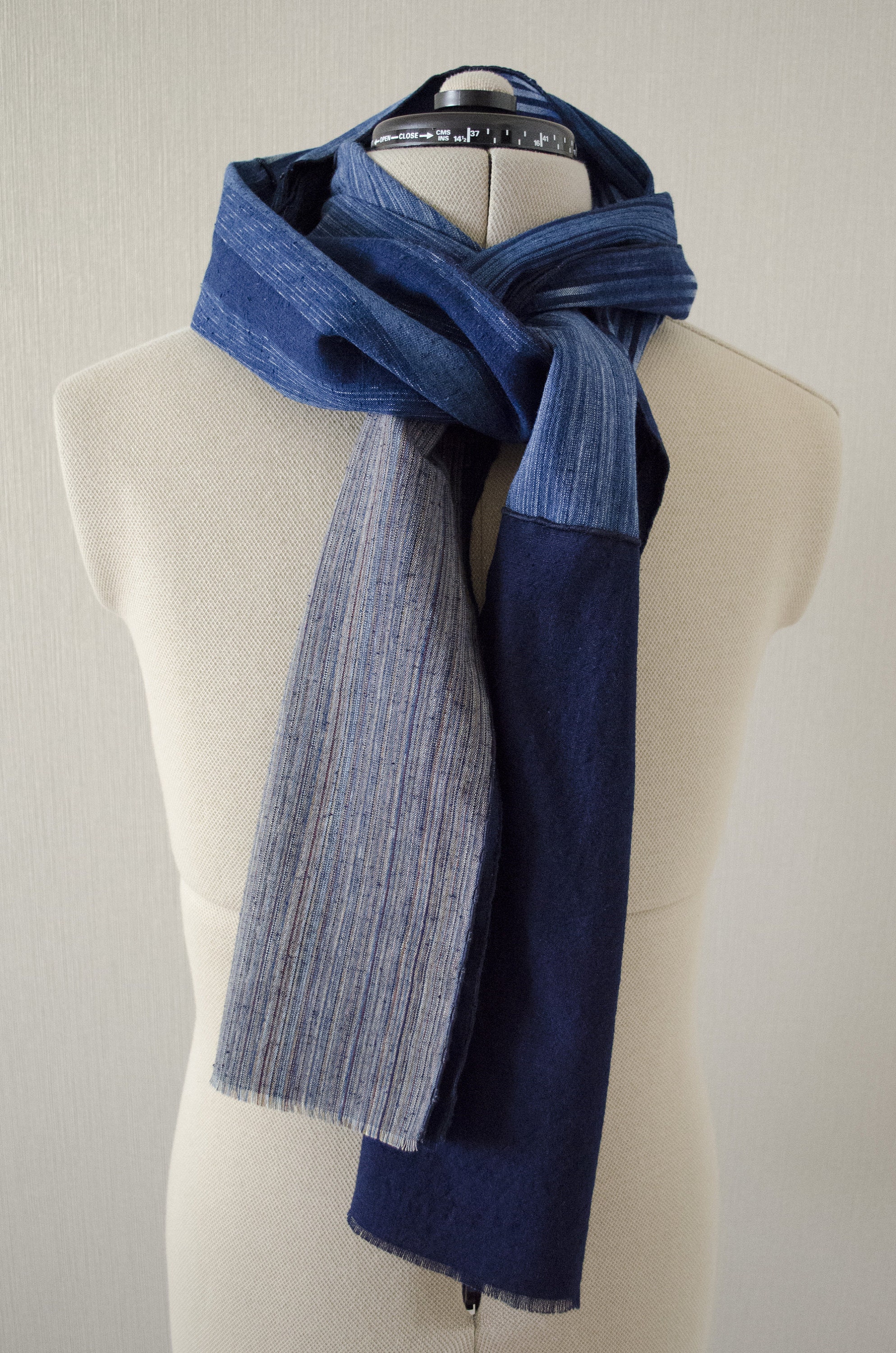 Japanese Aizome indigo Dyeing Fabric Patchwork Scarf With Wave Stitch ...