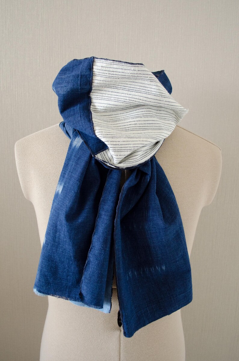Japanese Aizome (indigo Dyeing), Kasuri Fabric Patchwork Scarf With ...
