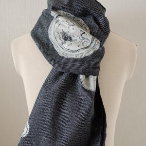 Japanese Traditional Pattern and Rabbits Print Patchwork Scarf Black ...