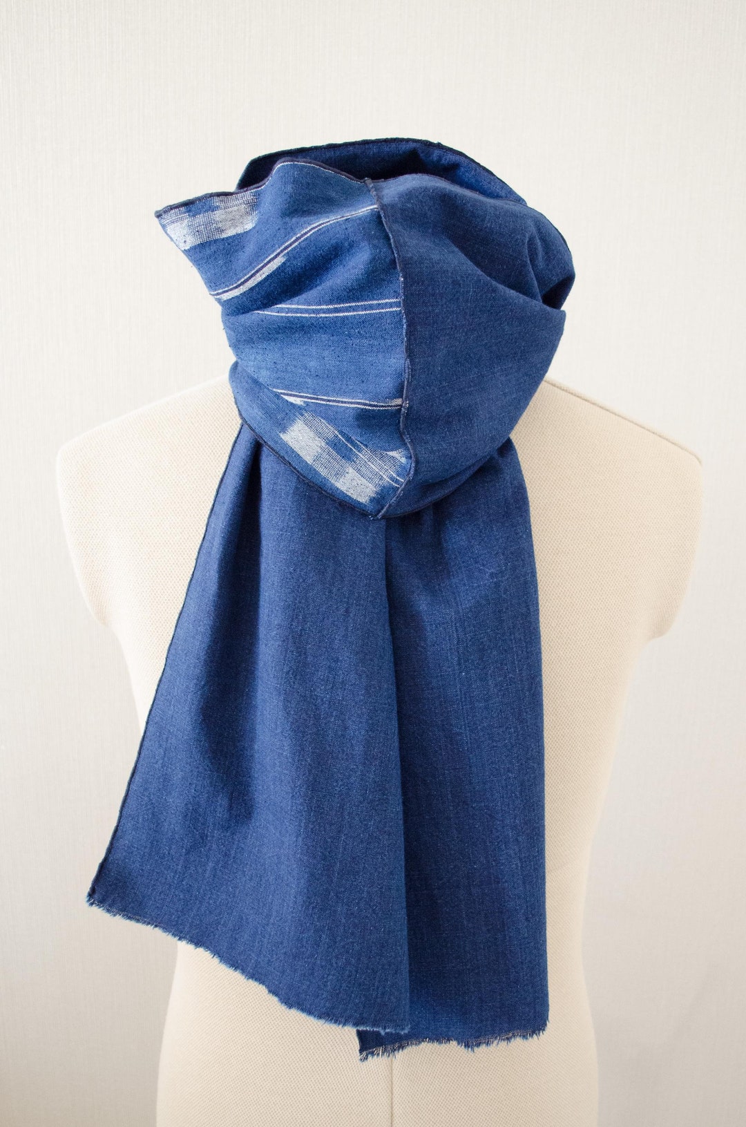 Japanese Aizome indigo Dyeing Fabric Patchwork Scarf With Wave Stitch ...