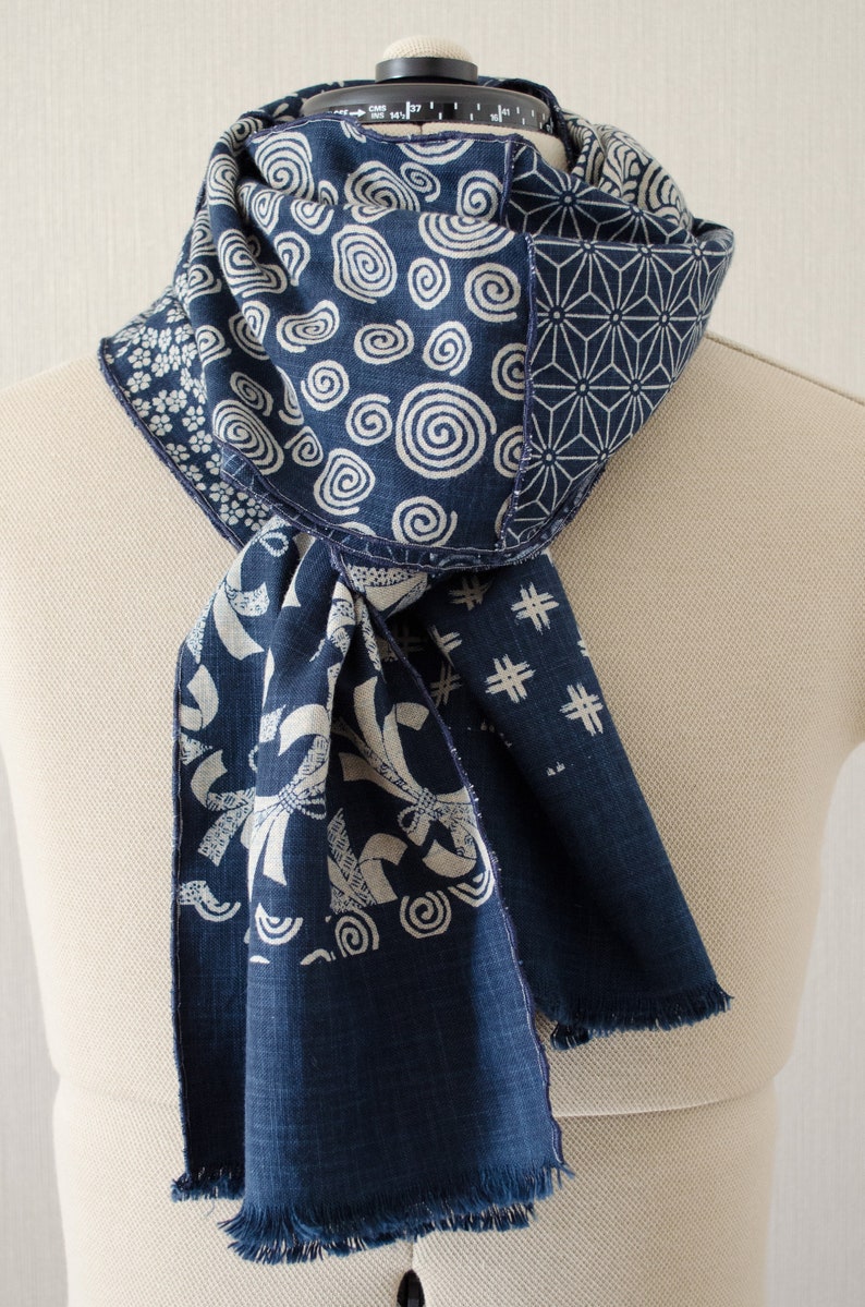Japanese Traditional Pattern Patchwork Scarf Dark Blue/navy - Etsy
