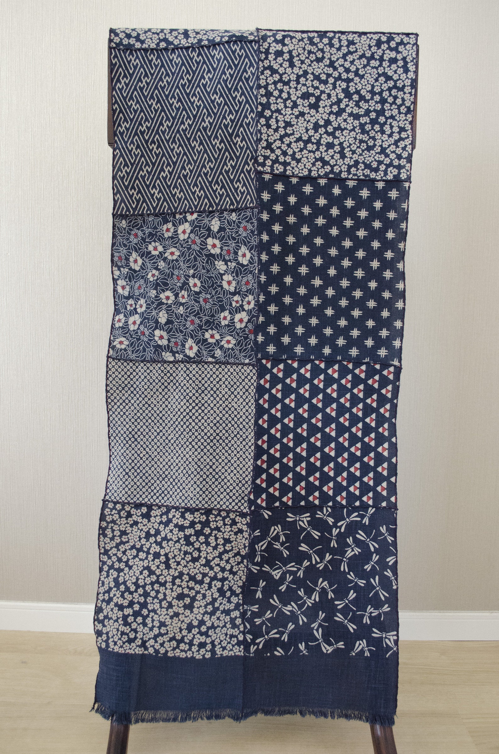 Japanese Traditional Pattern Patchwork Scarf Dark Blue/navy Base With ...