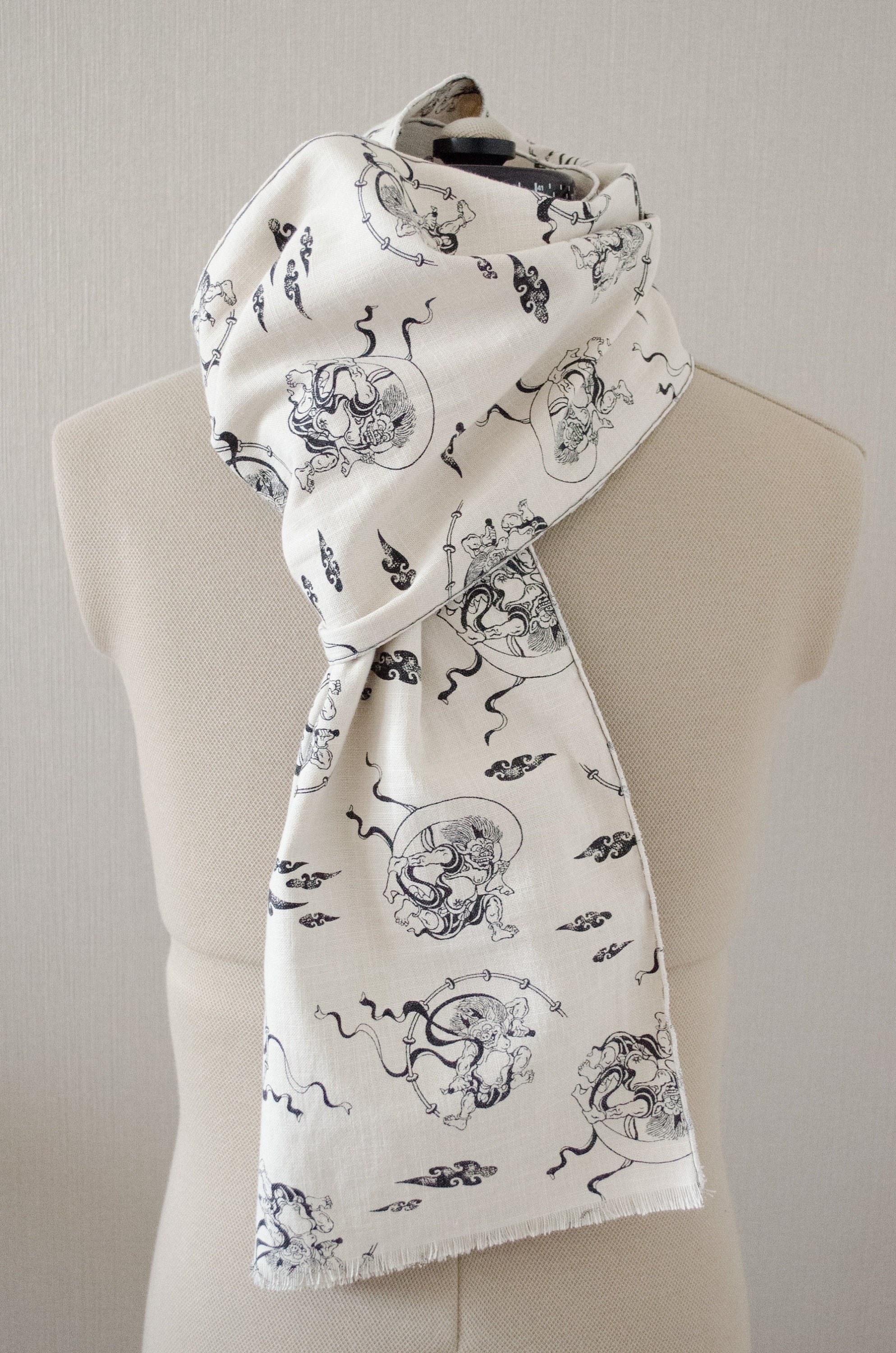 Japanese Traditional Fabric God of Wind and Thunder Patchwork Scarf ...