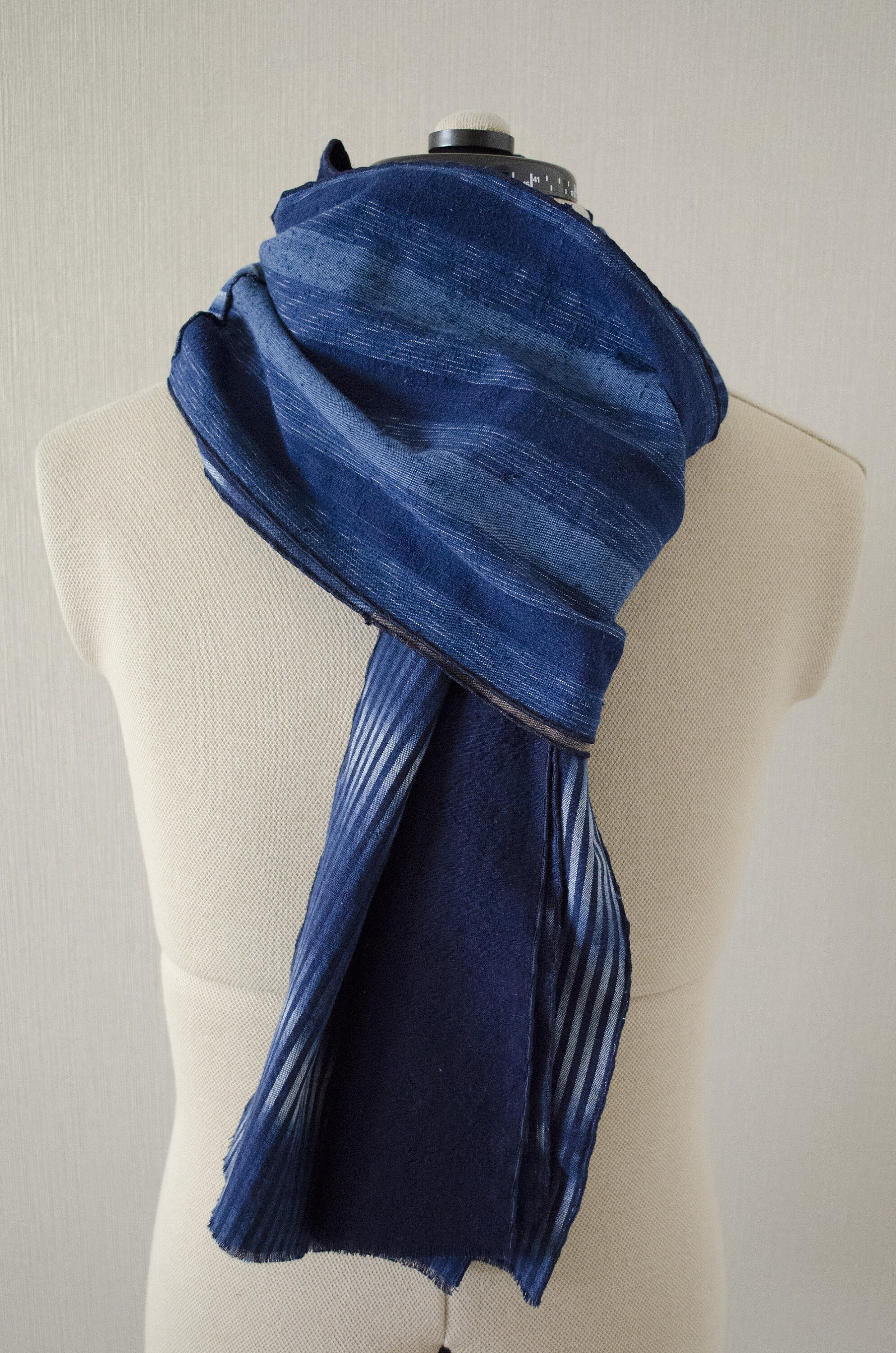 Japanese Aizome indigo Dyeing Fabric Patchwork Scarf With Wave Stitch ...