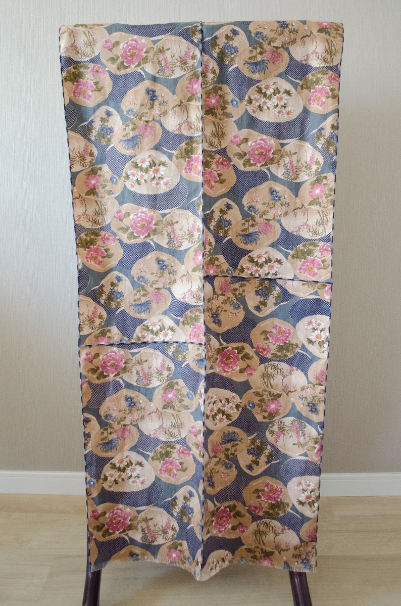 Japanese Traditional Kimono Pattern Patchwork Scarf With Wave Edge 100% ...