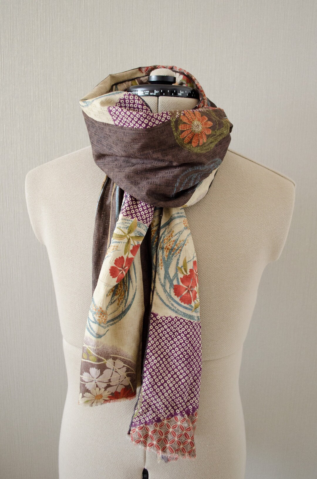 Japanese Traditional Kimono Fabric Patchwork Scarf With Wave Edge 100% ...