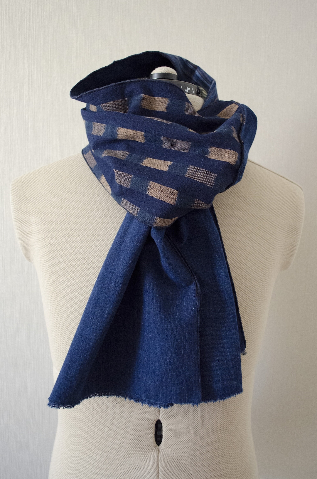 Japanese Aizome indigo Dyeing Fabric Patchwork Scarf With Wave Stitch ...
