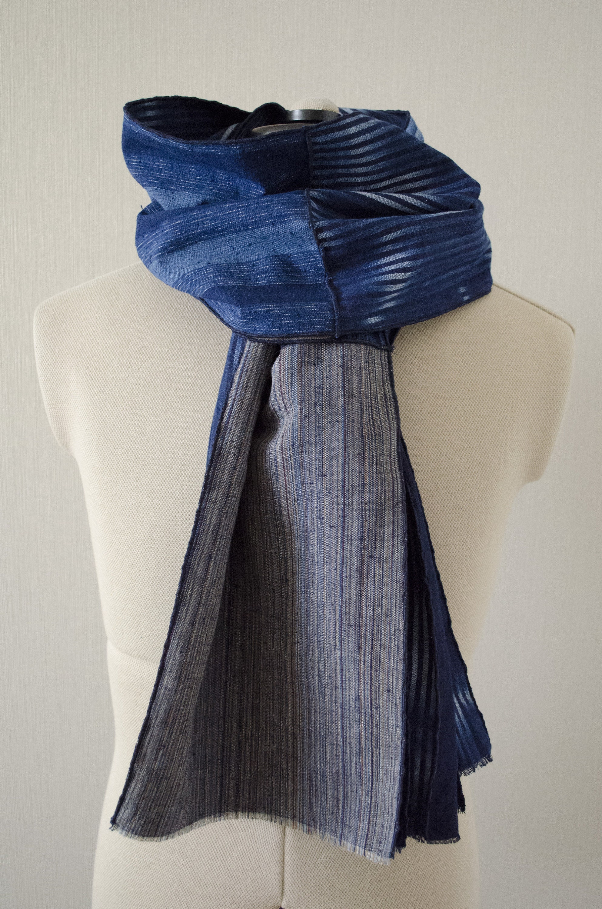 Japanese Aizome indigo Dyeing Fabric Patchwork Scarf With Wave Stitch ...