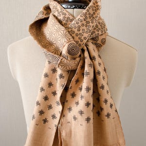 Japanese Traditional Pattern Patchwork Scarf Beige Base With Brown ...