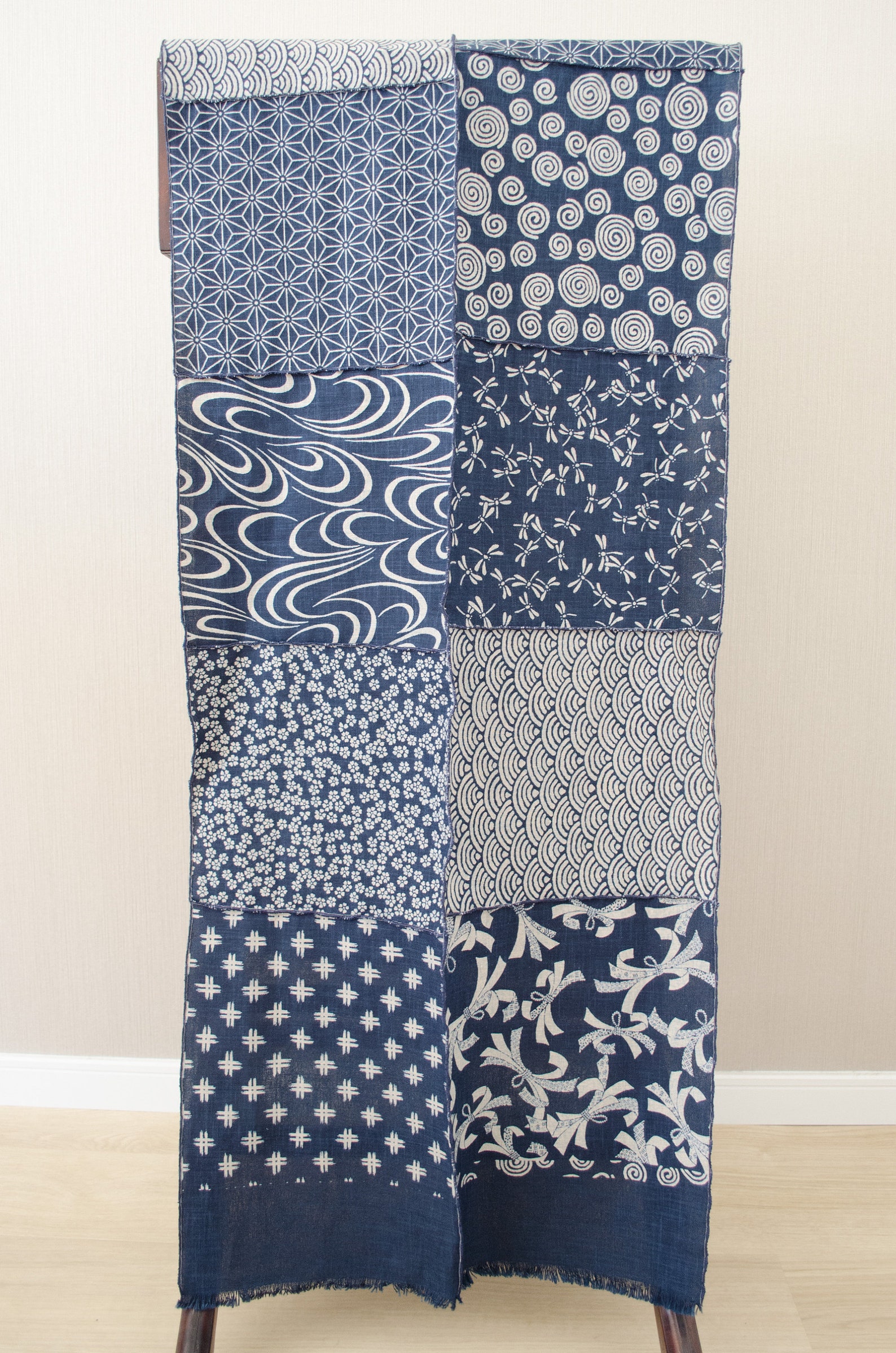 Japanese Traditional Pattern Patchwork Scarf Dark Blue/navy - Etsy