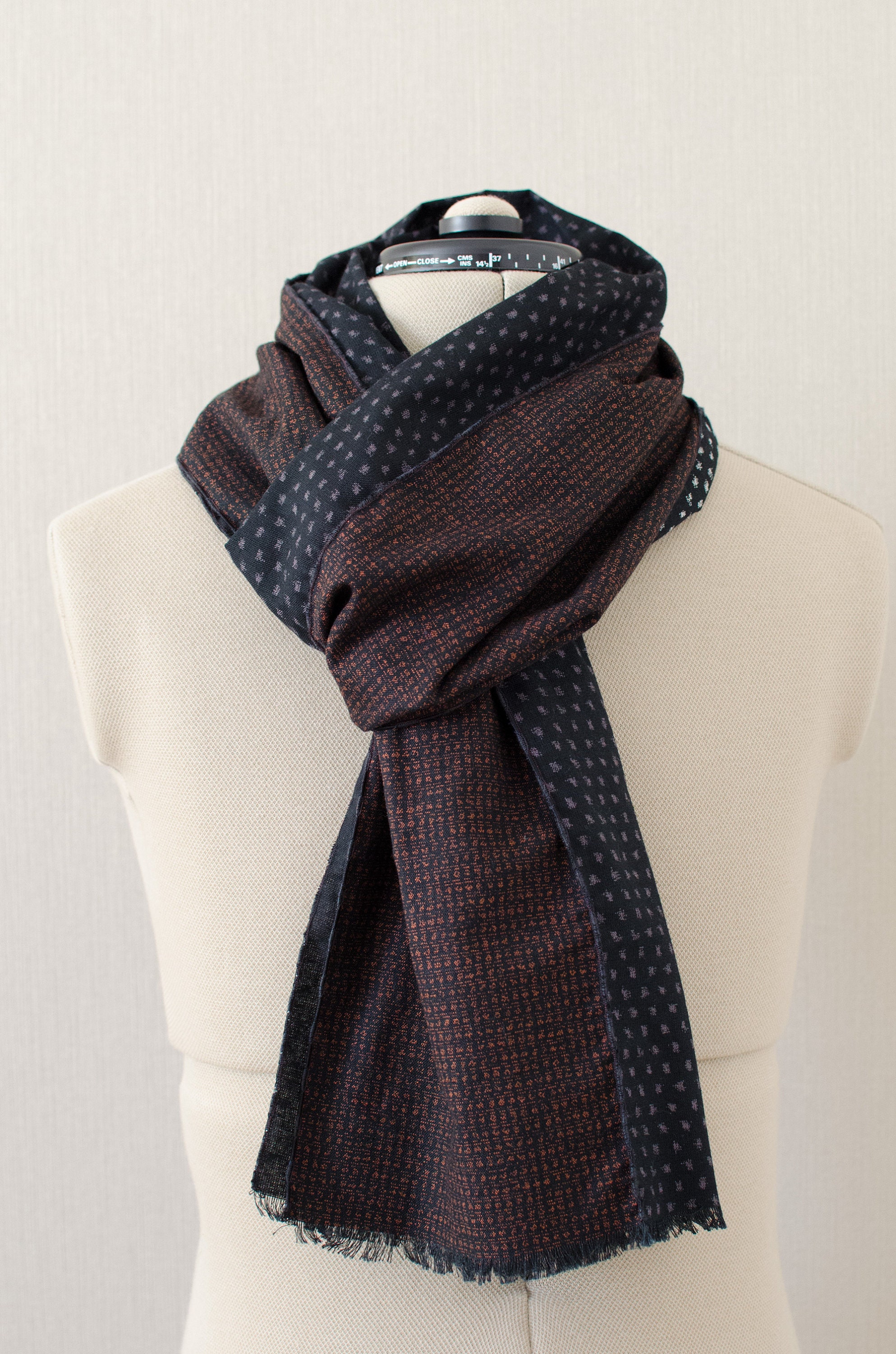 Japanese Traditional Pattern Patchwork, White, Wine Red Scarf, Black ...