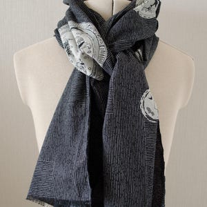 Japanese Traditional Pattern and Rabbits Print Patchwork Scarf Black ...