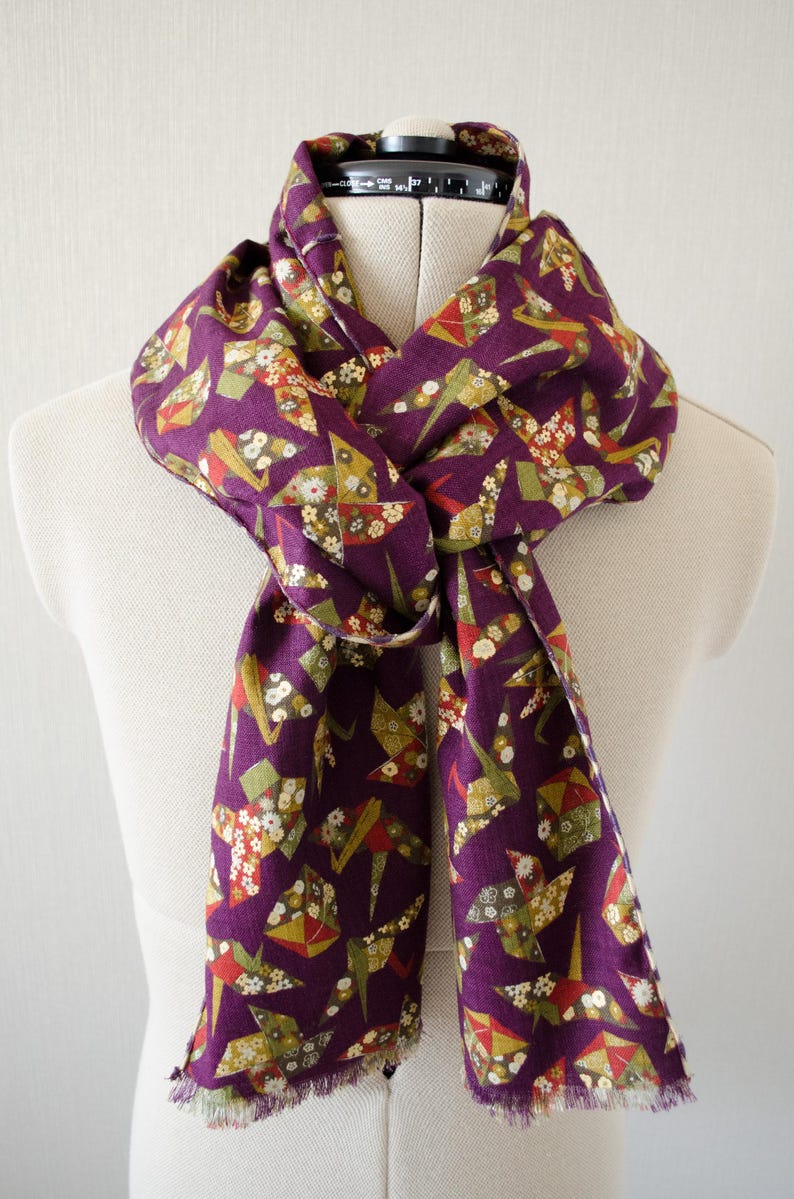 Japanese Traditional Origami Pattern Patchwork Scarf With Wave Edge 100 ...