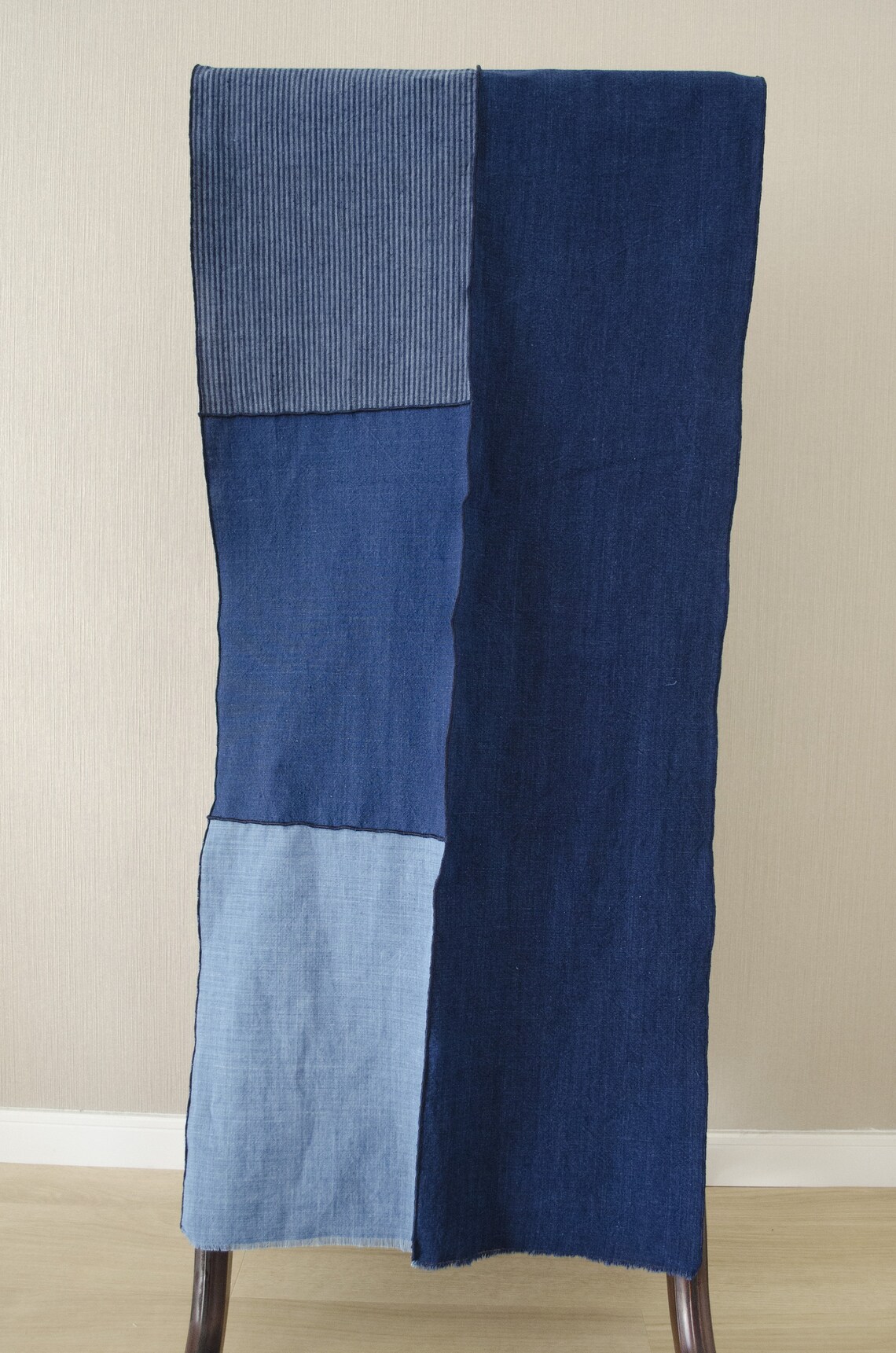 Japanese Aizome indigo Dyeing Fabric Patchwork Scarf With Wave Stitch ...