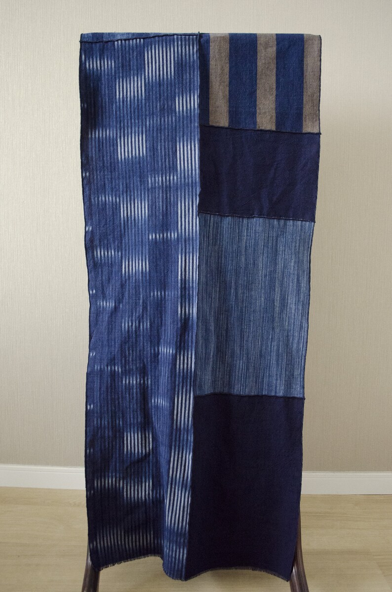 Japanese Aizome indigo Dyeing Fabric Patchwork Scarf With Wave Stitch ...