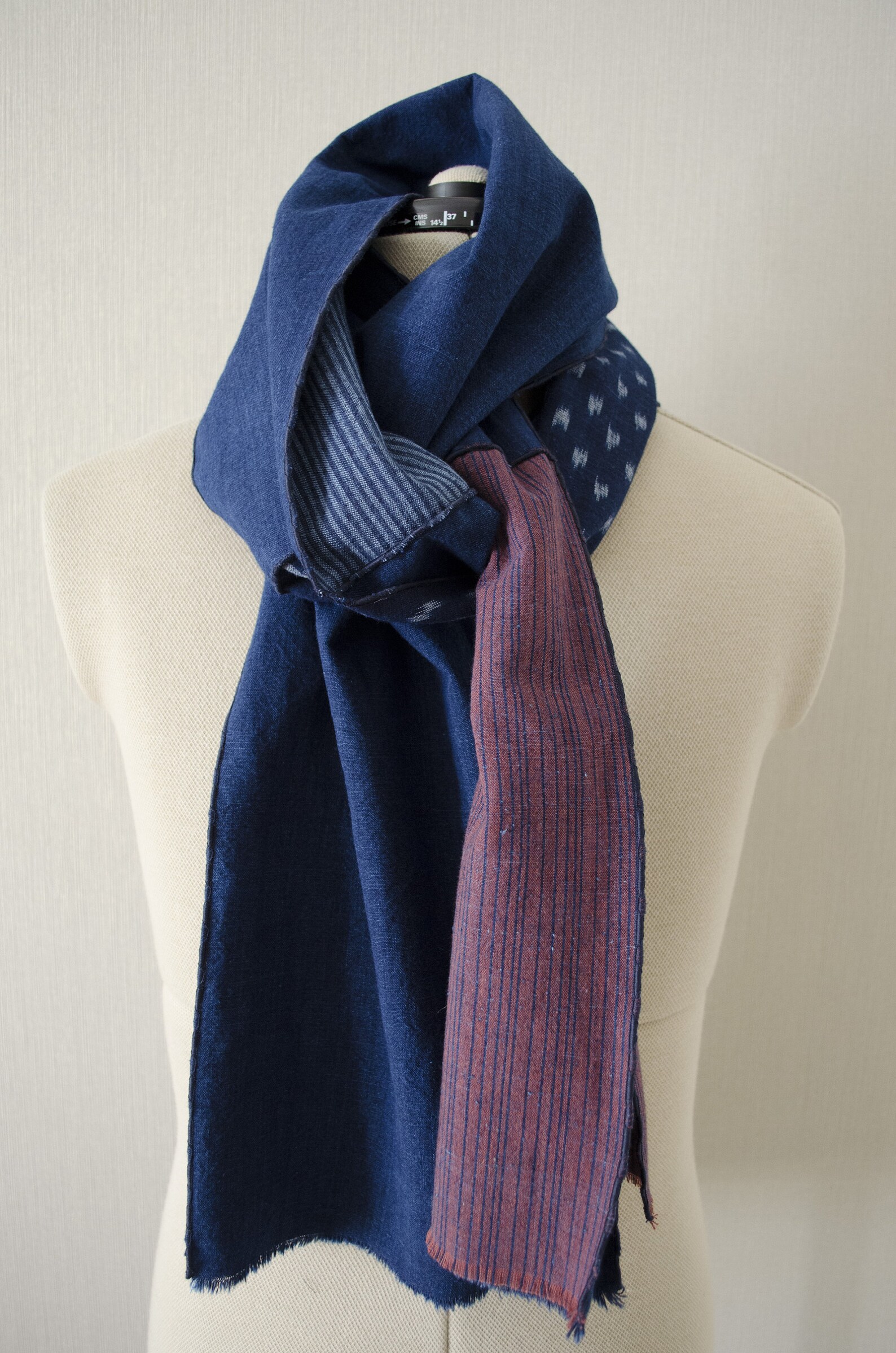 Japanese Aizome indigo Dyeing Fabric Patchwork Scarf With Wave Stitch ...