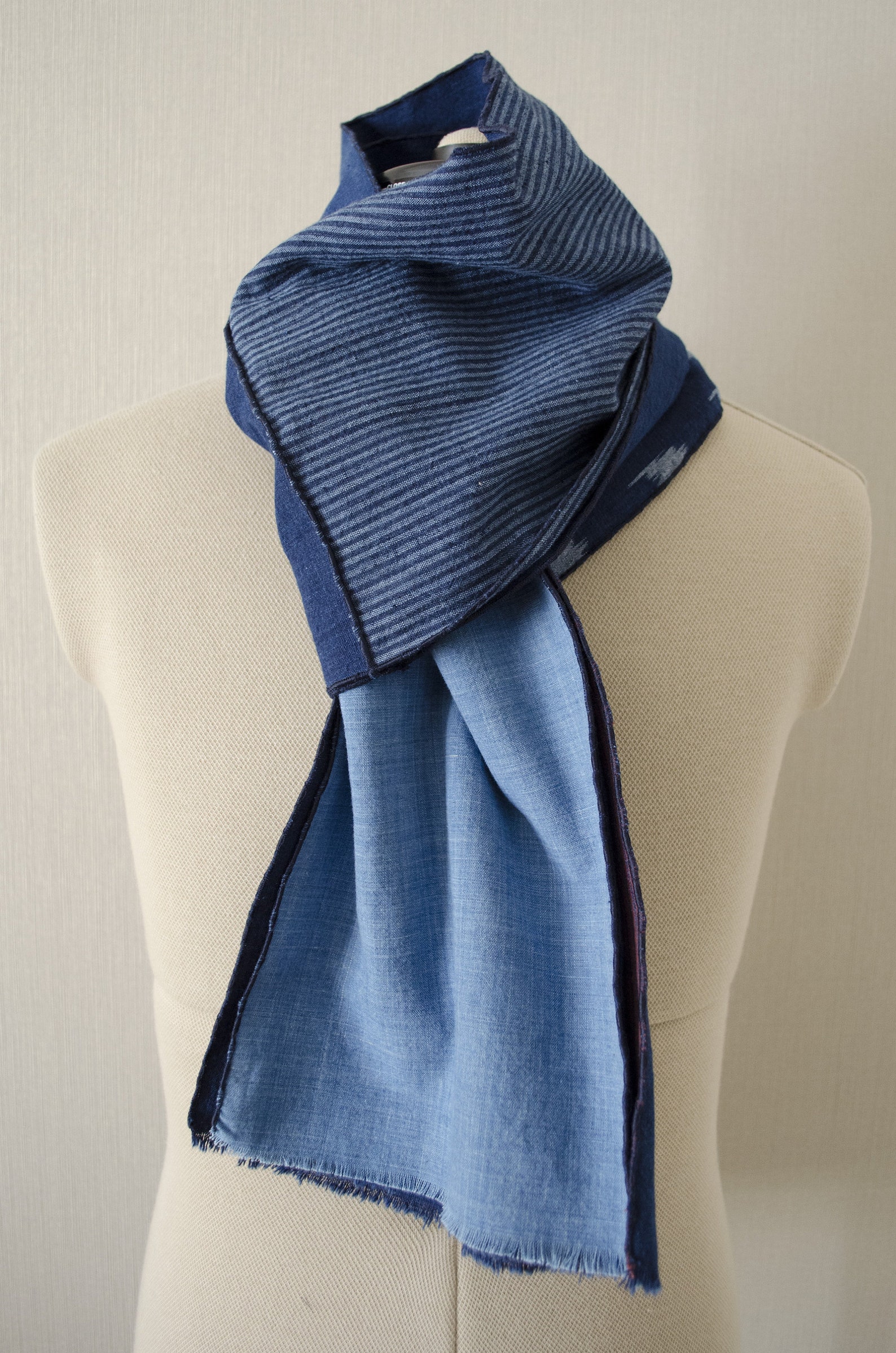 Japanese Aizome indigo Dyeing Fabric Patchwork Scarf With Wave Stitch ...