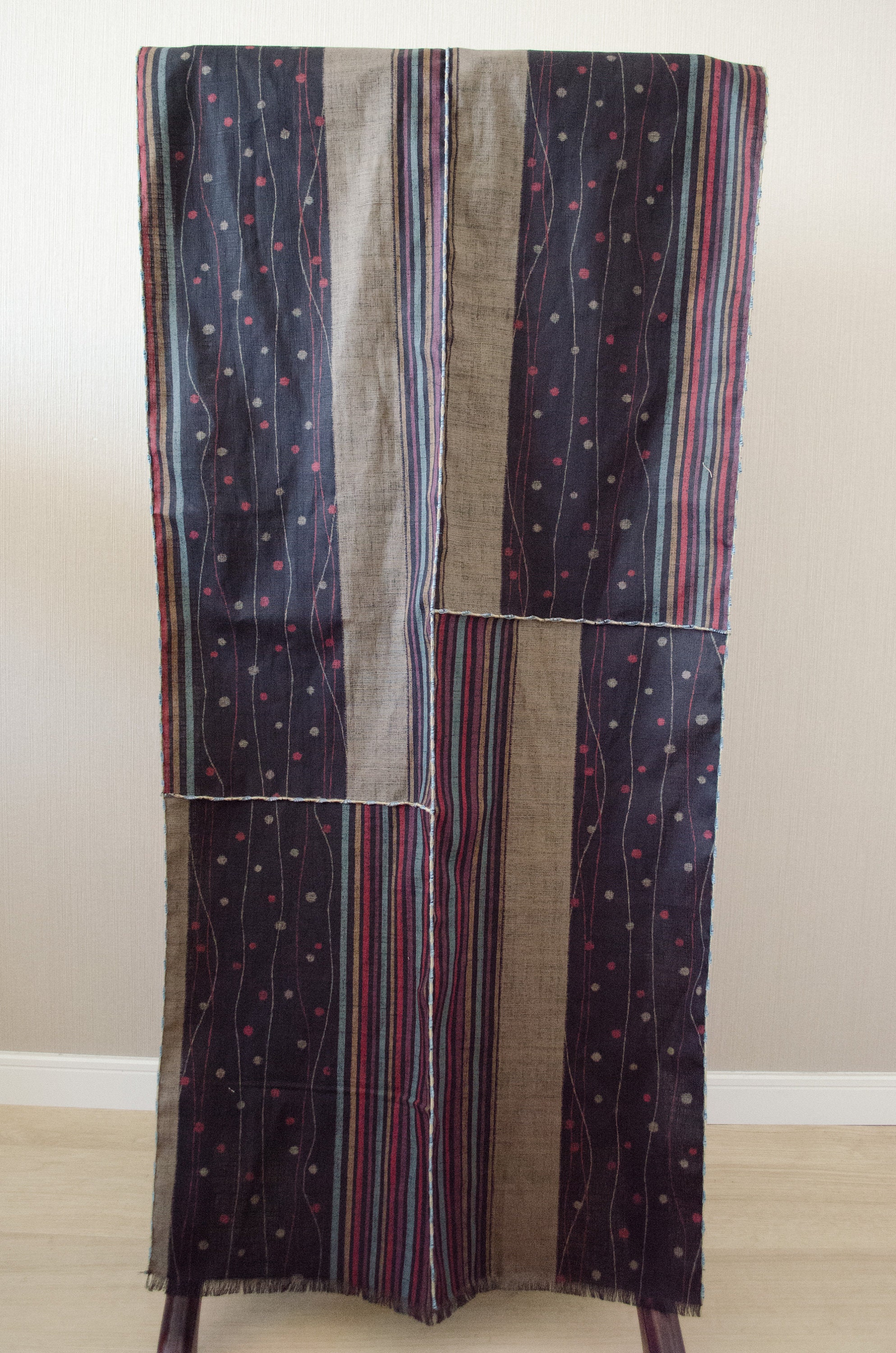 Japanese Traditional Kimono Pattern Patchwork Scarf With Wave Edge 100% ...