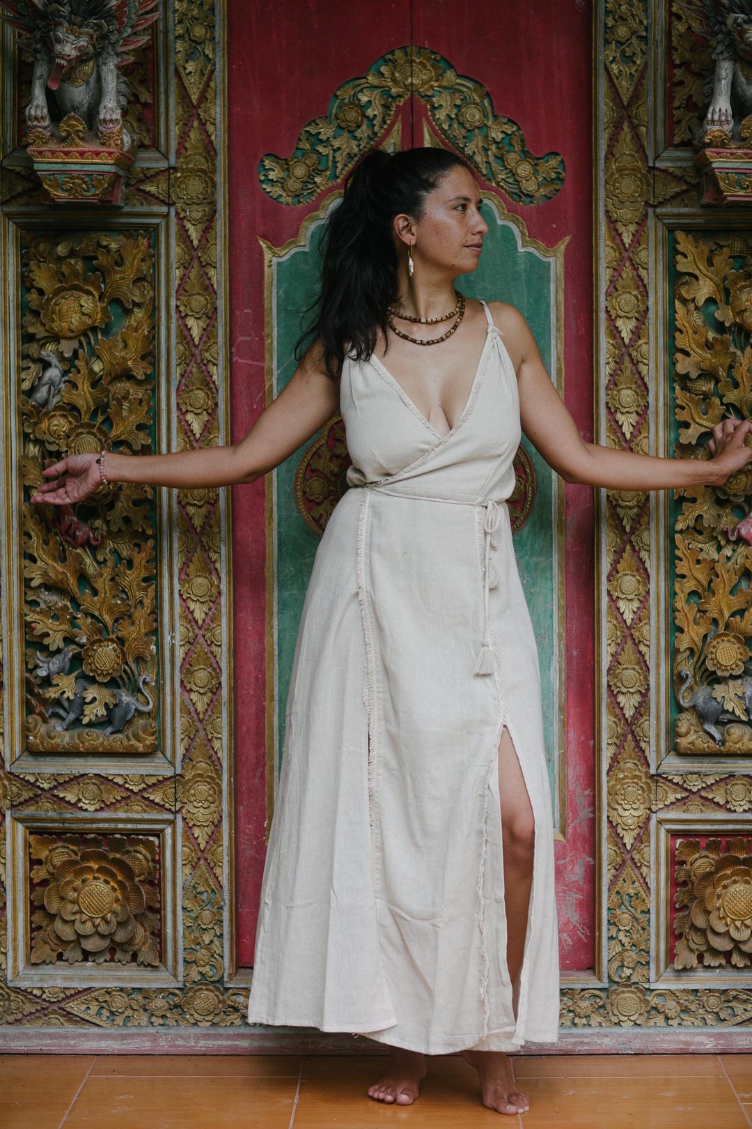 Wrap Dress 'liya' off White Goddess Fringe Cotton Boho Chique Style ...