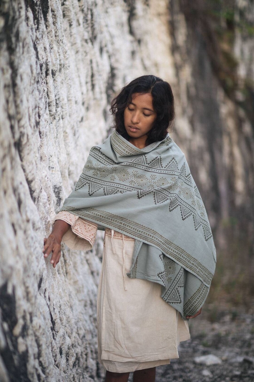 Tulasi Scarf Sage Hand Block Printed Stole Tribal Ethno - Etsy