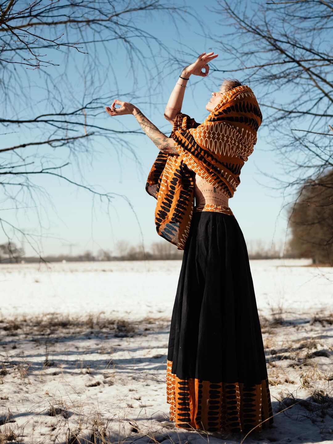 Freya-set Aus Rock, Crop Top Und Schal , Schwarzes Baumwoll Tribal Tanz ...