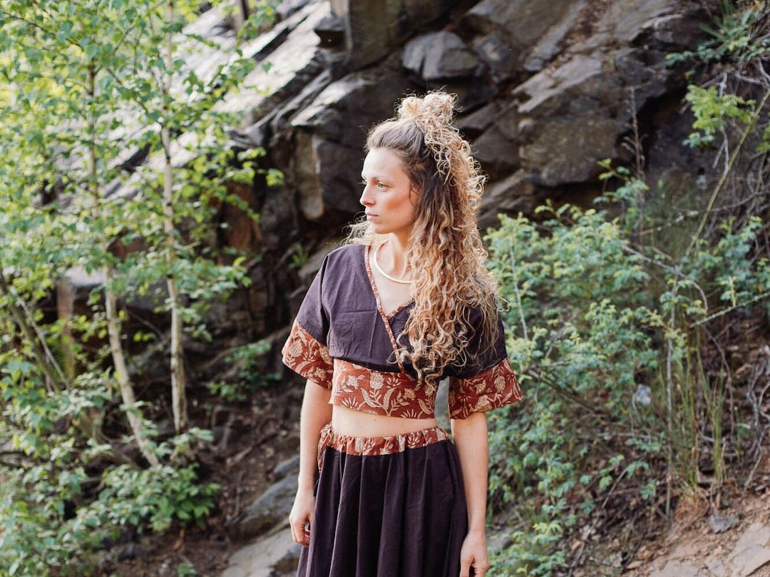 Top Gopi Brown & Copper Crop Top Blockprint Boho Blouse Choli - Etsy