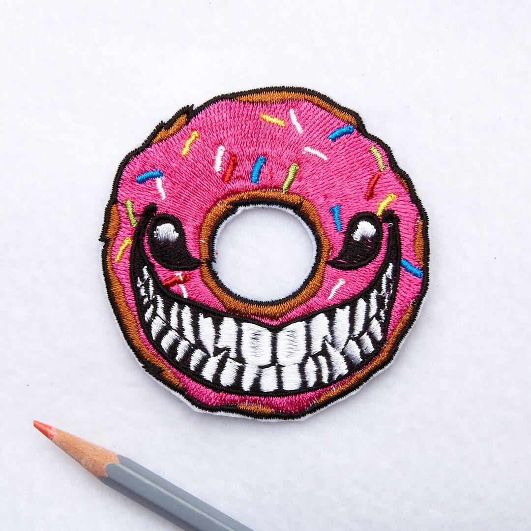 Donut Patch Iron on Embroidered Patch With Velcro Donuts Stich Pink Sew ...