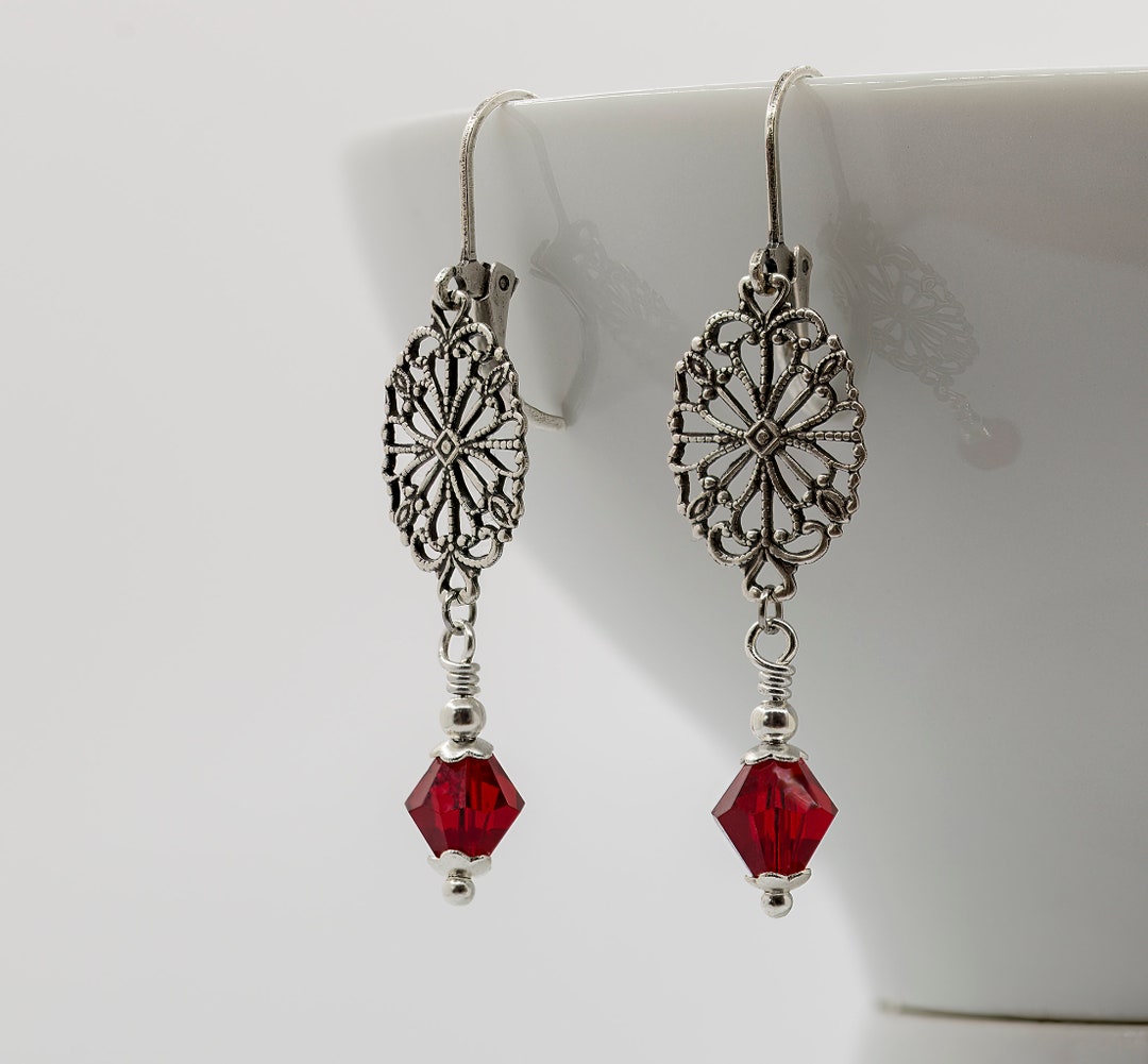Ruby Art Deco Earrings, Sian Ruby Colour Earrings, Jewel Earrings, Garnet Earrings, July ...