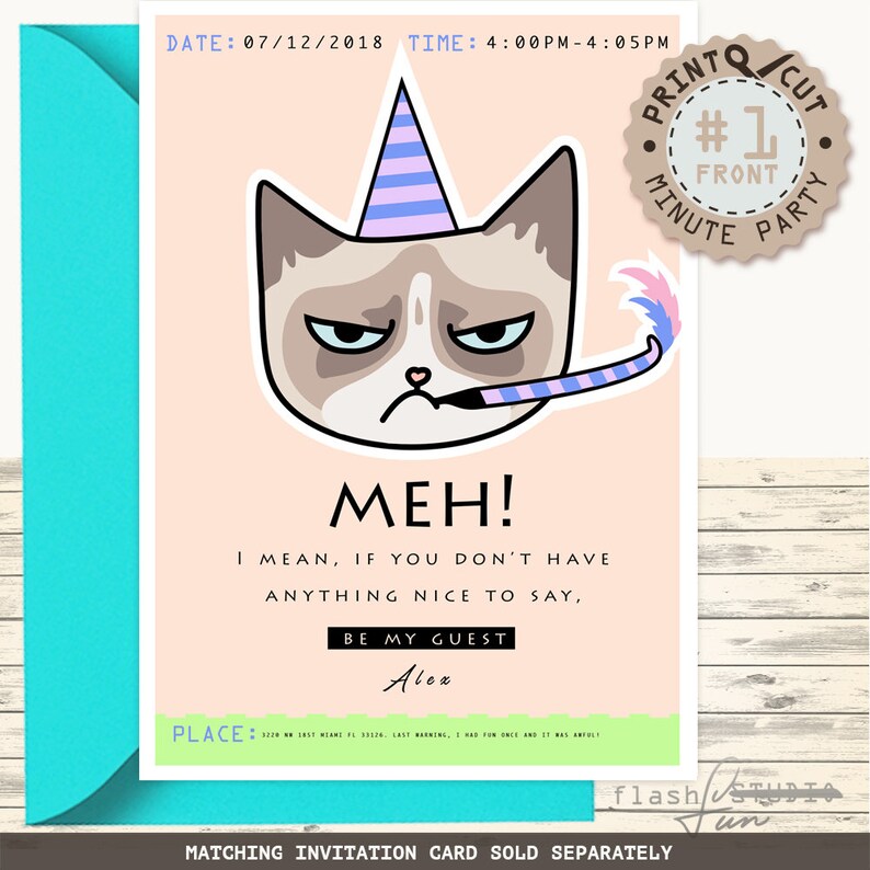 Grumpy Cat Surprise Party Decor Printable Grumpy Cat Party | Etsy